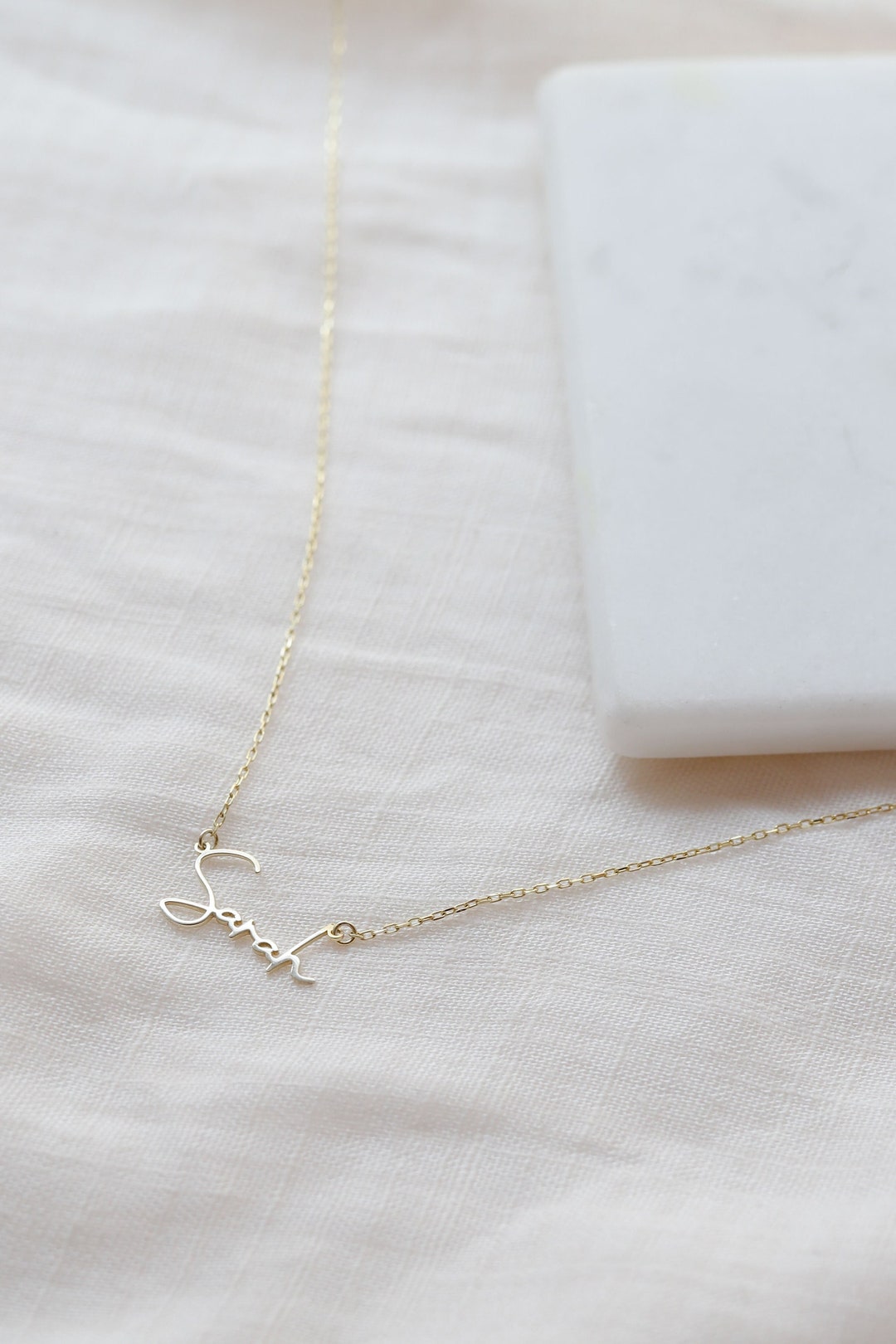 14k Solid Gold Name Necklace Custom Real Gold Jewelry Dainty - Etsy