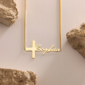 Personalized Cross Name Necklace, Custom Gold Cross Necklace Women ...