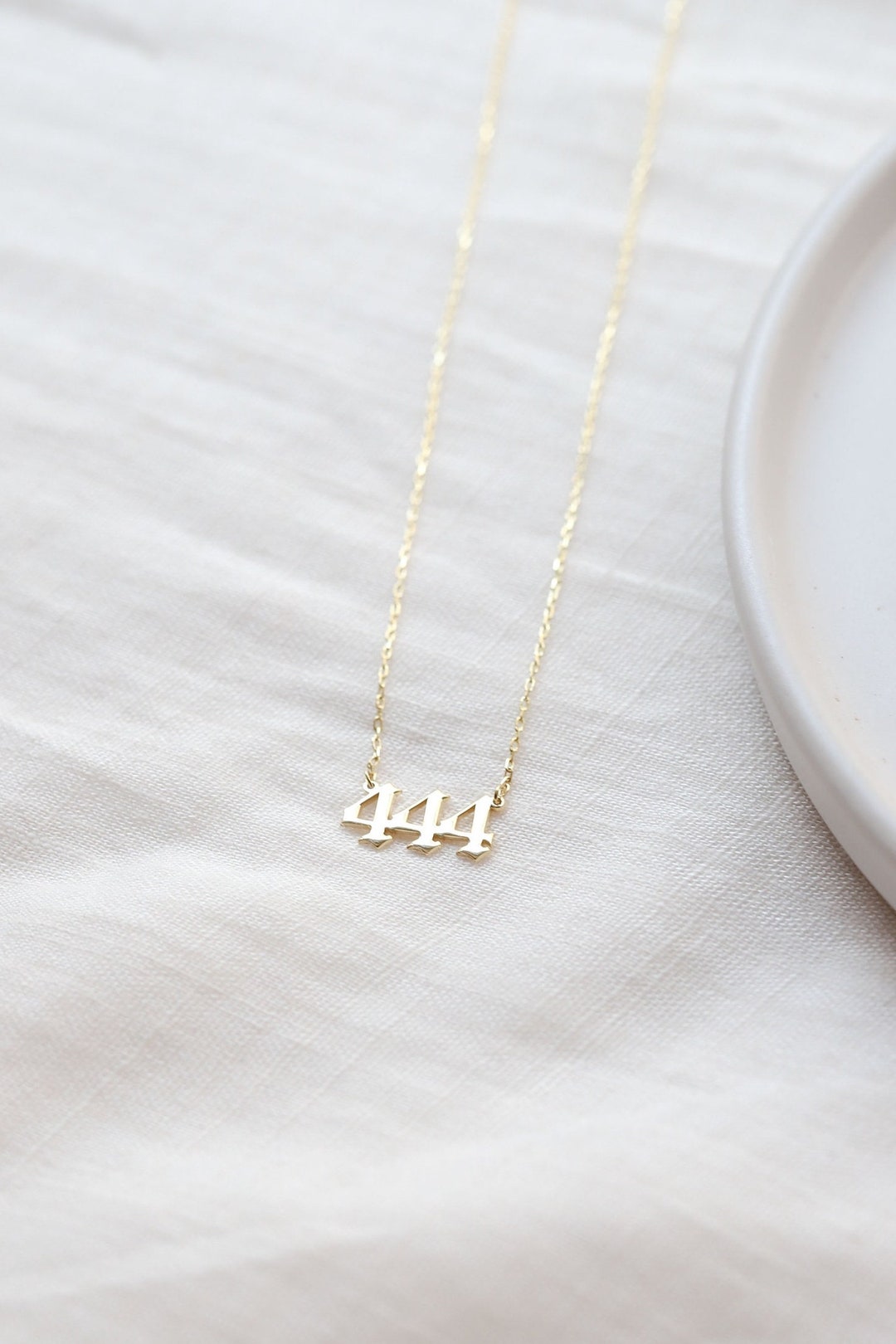 14K Solid Gold Necklace, Angel Number Necklace, Custom Number Necklace ...