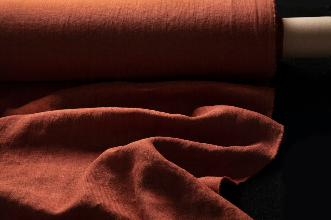 Rust Orange Linen Fabric, Brick Brown Linen Fabric by the Yard or Meter ...