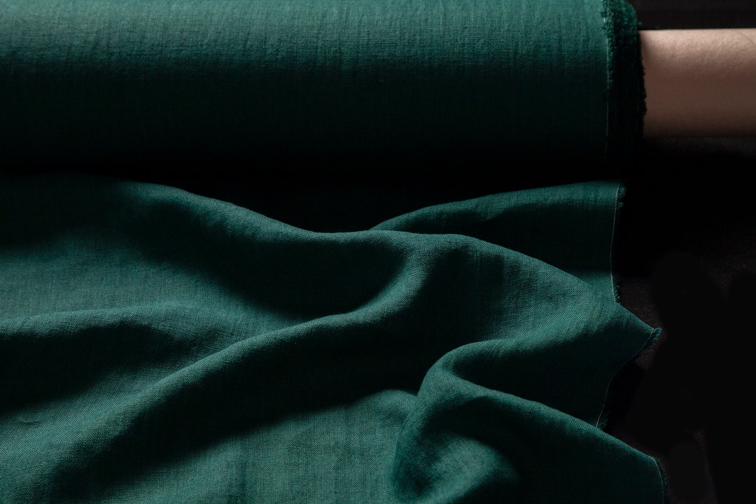 Linen Fabric Dark Forest Green, Fabric by the Yard or Meter, Washed ...