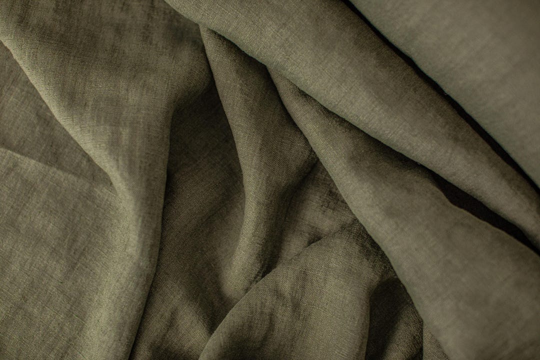Linen Fabric Khaki Green, Fabric by the Yard or Meter, Washed Softened ...