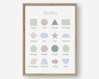 Printed Pastel Shapes Poster, Educational Wall Art Print, Colourful ...