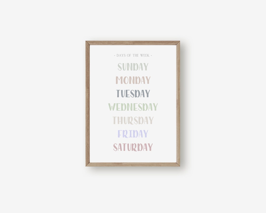 Pastel Days of the Week Poster, Educational Poster - Etsy