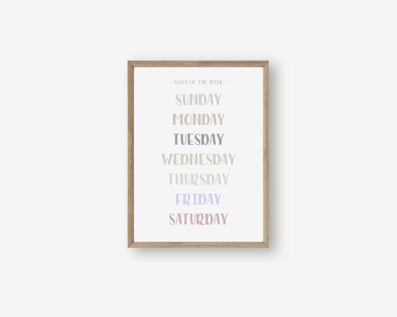 Pastel Days of the Week Poster, Educational Poster - Etsy