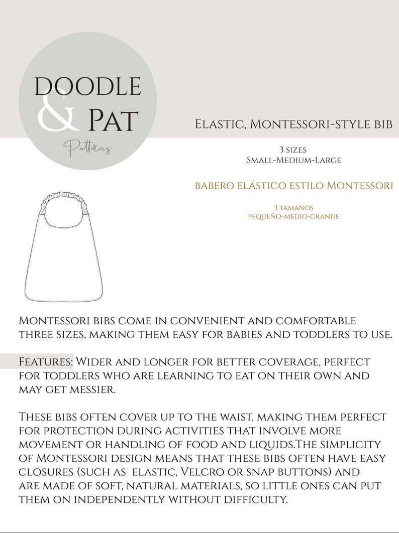 Montessori Bib PDF Pattern, Easy Tutorial (3 Sizes) - Etsy