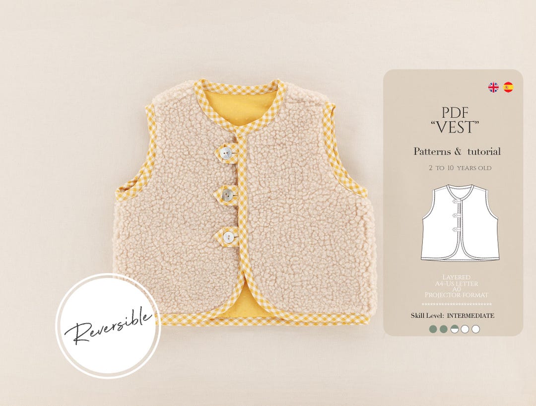Reversible Vest PDF Sewing Pattern: Toddler/kids Sherpa & Cotton (2-10Y ...
