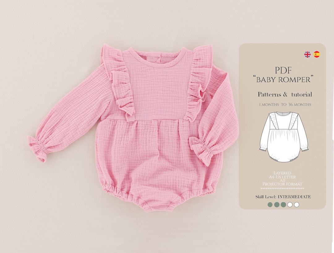 Ruffle Sleeve Baby Romper Sewing Pattern | Sizes 1-36 Months (PDF ...