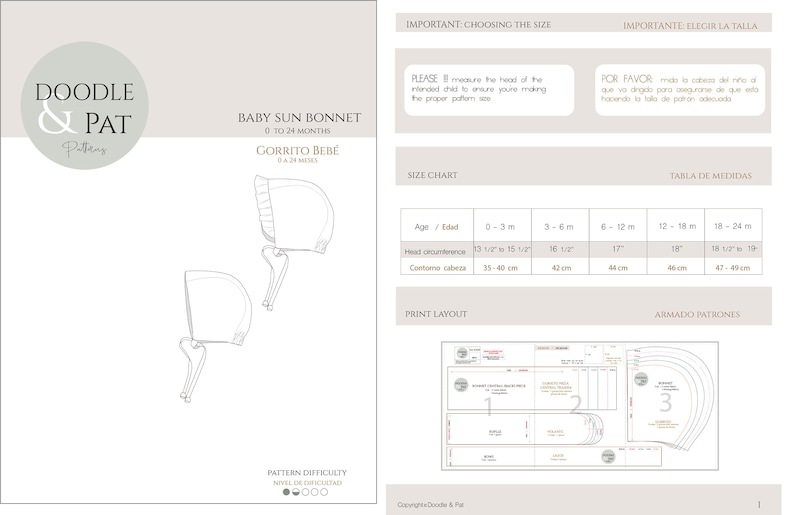 Baby Bonnet PDF Sewing Pattern: Frill Sun Hat, 0-24 Months (digital ...