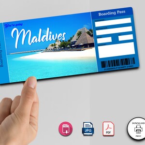 Maldives Ticket ,boarding Pass Template, Vacation, Trip, Surprise ...
