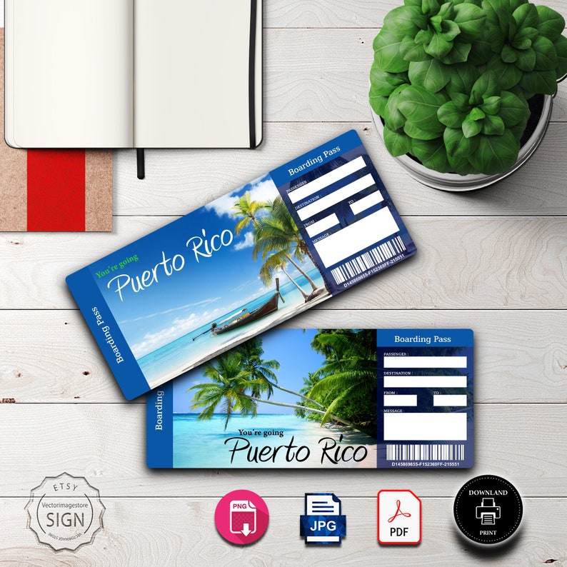 PUERTO RICO Surprise Trip Gift Ticket. Boarding Pass. - Etsy