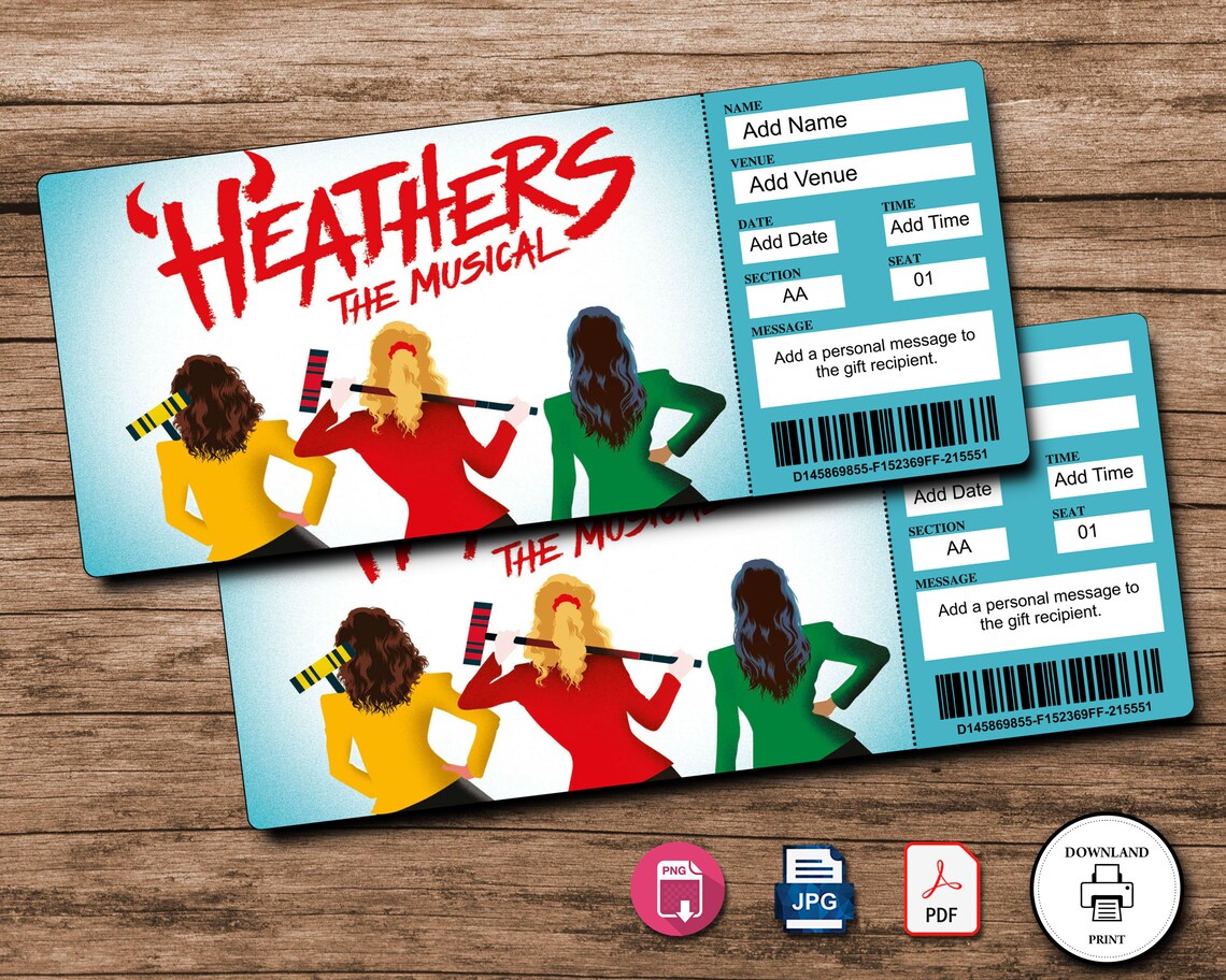 THE HEATHERS Broadway Surprise Ticket. Editable Musical - Etsy