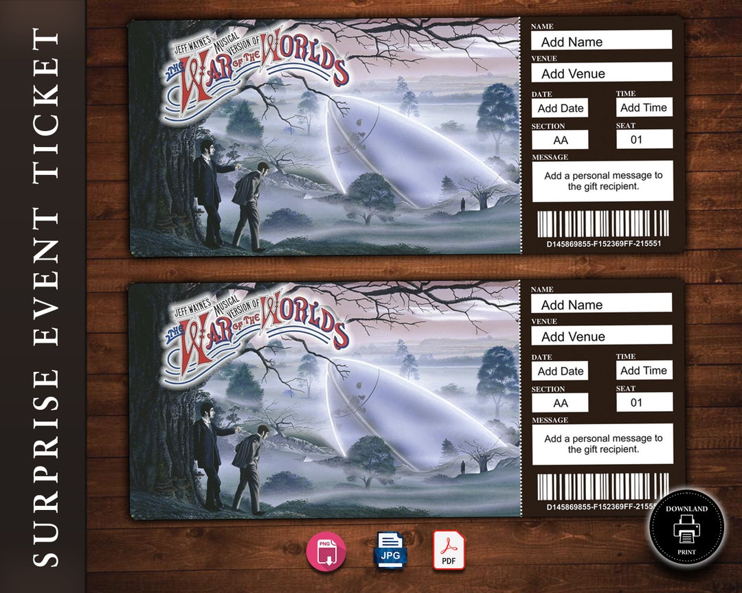 WAR of the WORLDS Broadway Surprise Ticket. Editable Musical Theatre ...