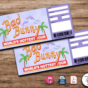 Bad Bunny Concert Ticket Template Gift Certificate Worlds - Etsy