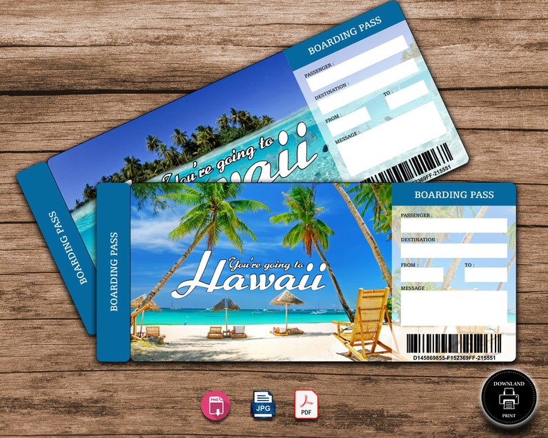 Hawaii Trip Ticket | Vacation Tickets Instant Download | Boarding Pass ...