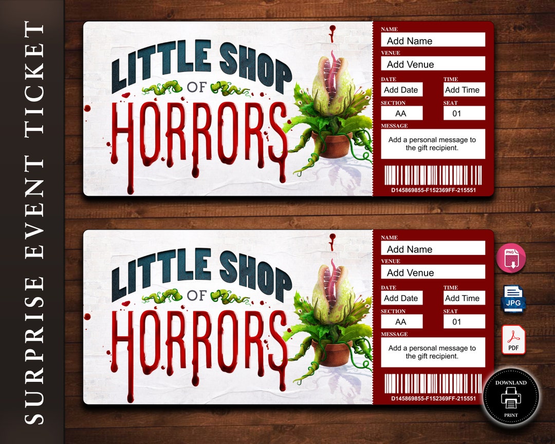 LITTLE SHOP of HORRORS Broadway Surprise Ticket. Editable Musical ...