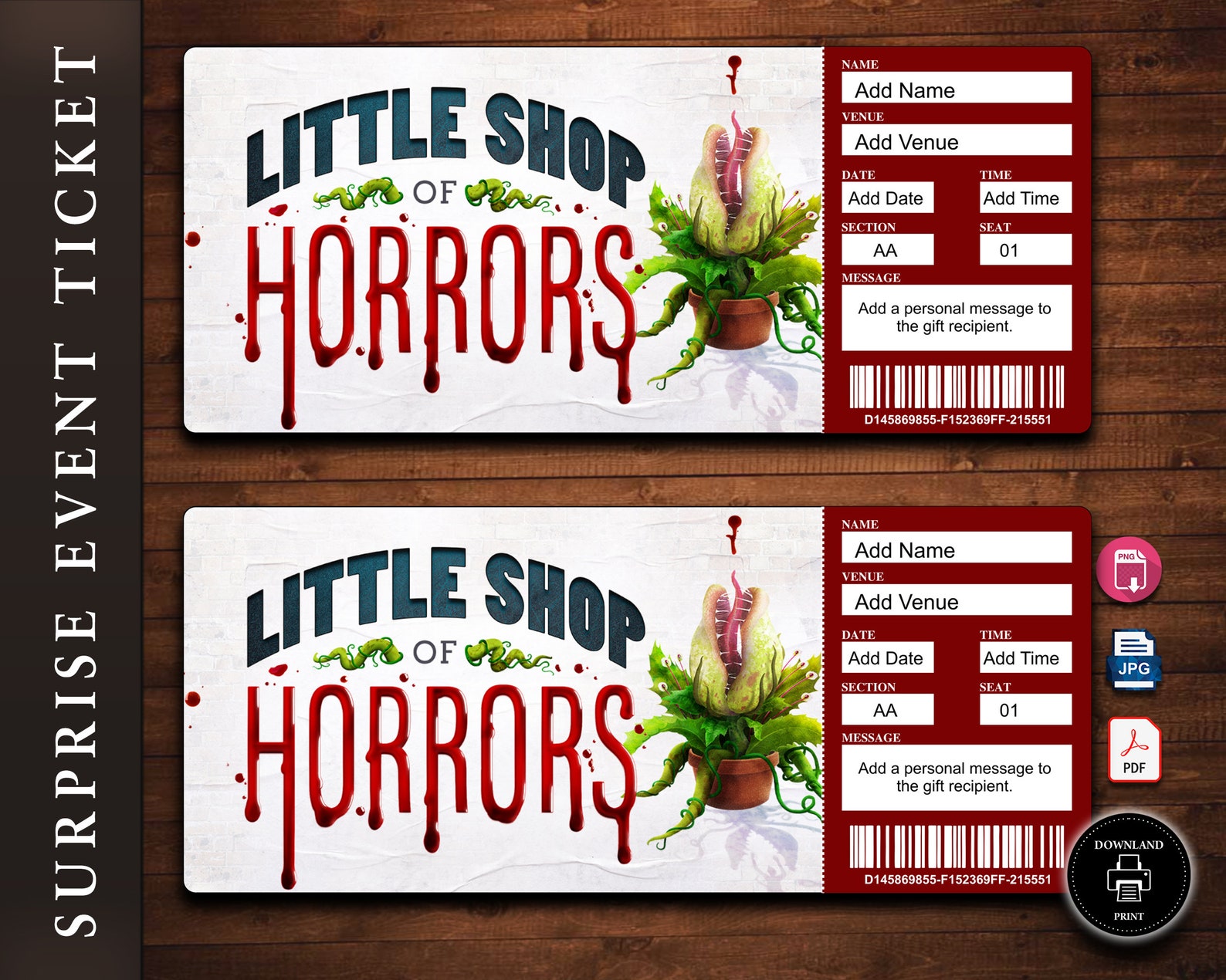 LITTLE SHOP of HORRORS Broadway Surprise Ticket. Editable - Etsy
