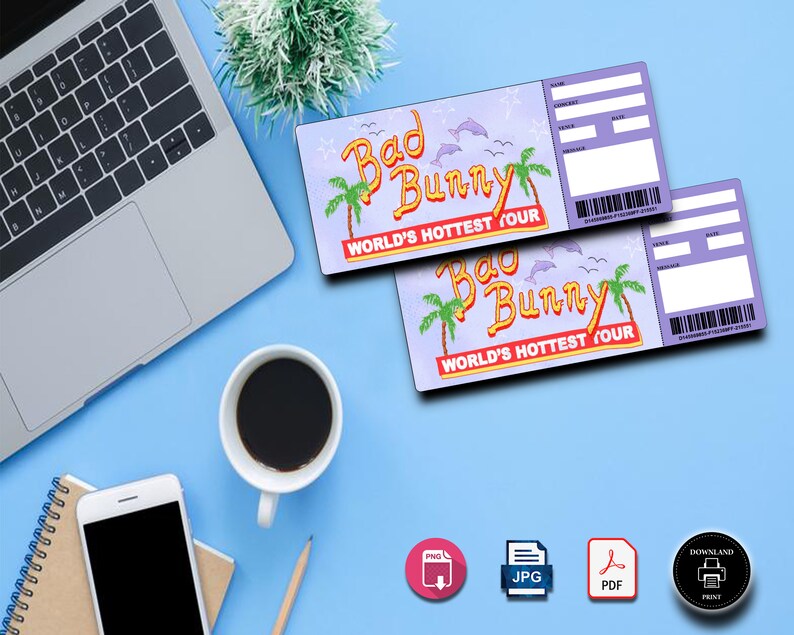 Bad Bunny Concert Ticket Template Gift Certificate Worlds - Etsy