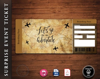 Printable Adventure Trip Ticket, Surprise Vacation Ticket, Boarding ...