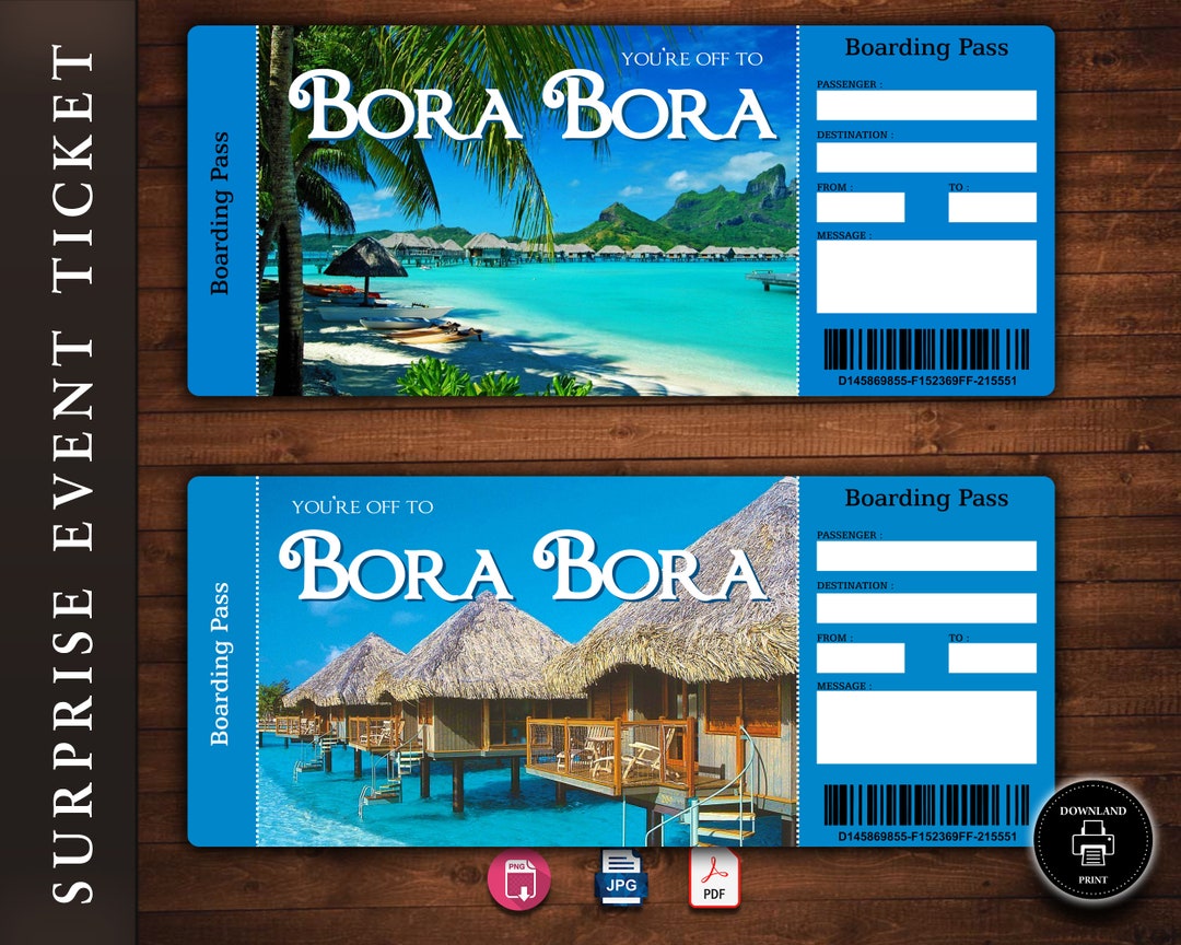 BORA BORA Surprise Trip Gift Ticket. Boarding Pass. Trip Ticket ...