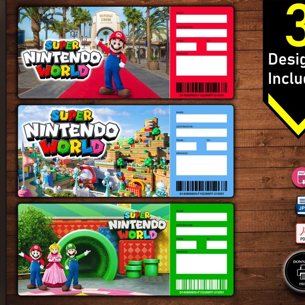 Universal Studios Super Mario Ticket Template - Etsy