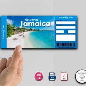 JAMAICA Surprise Trip Gift Ticket. Boarding Pass. Trip Ticket. Vacation ...