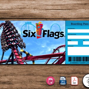 SIX FLAGS Surprise Gift Ticket. Boarding Pass. Trip Ticket. Admission ...