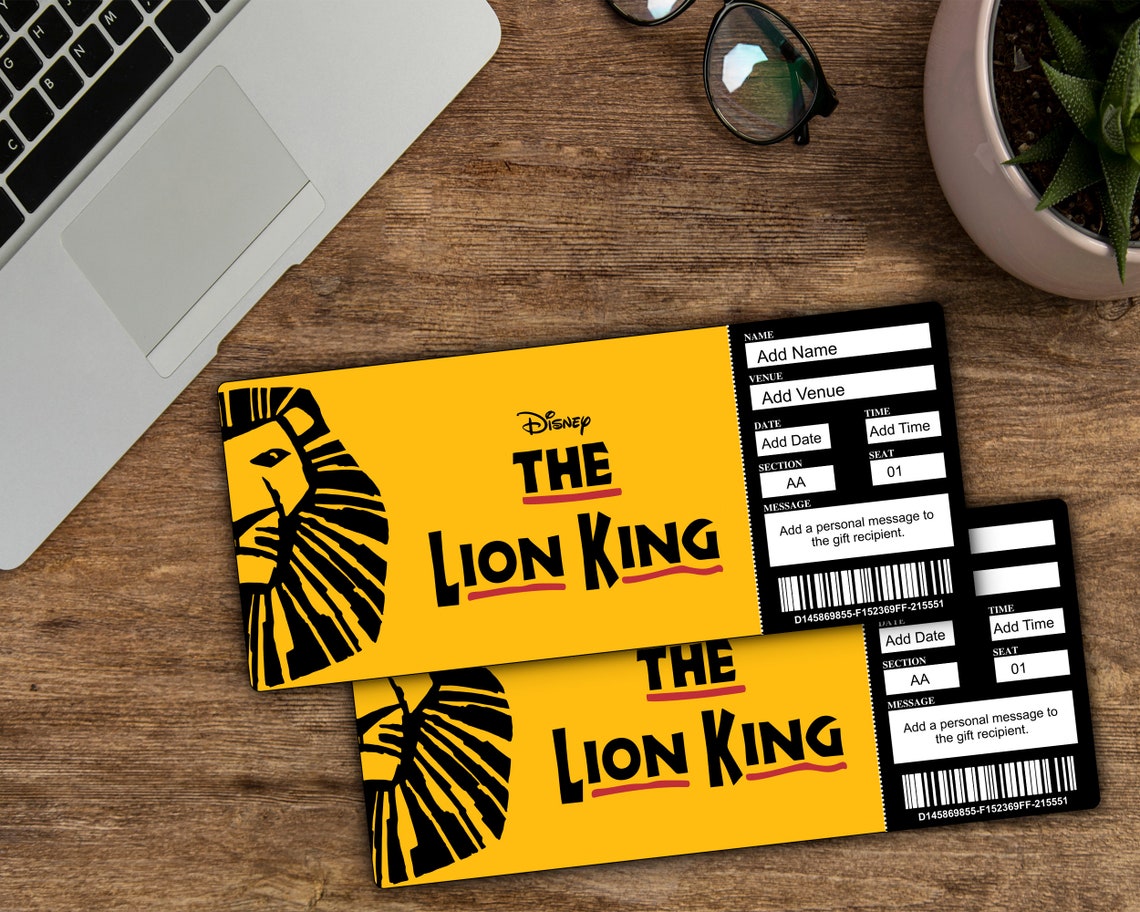 LION KING Broadway Surprise Ticket. Editable Musical Theatre - Etsy