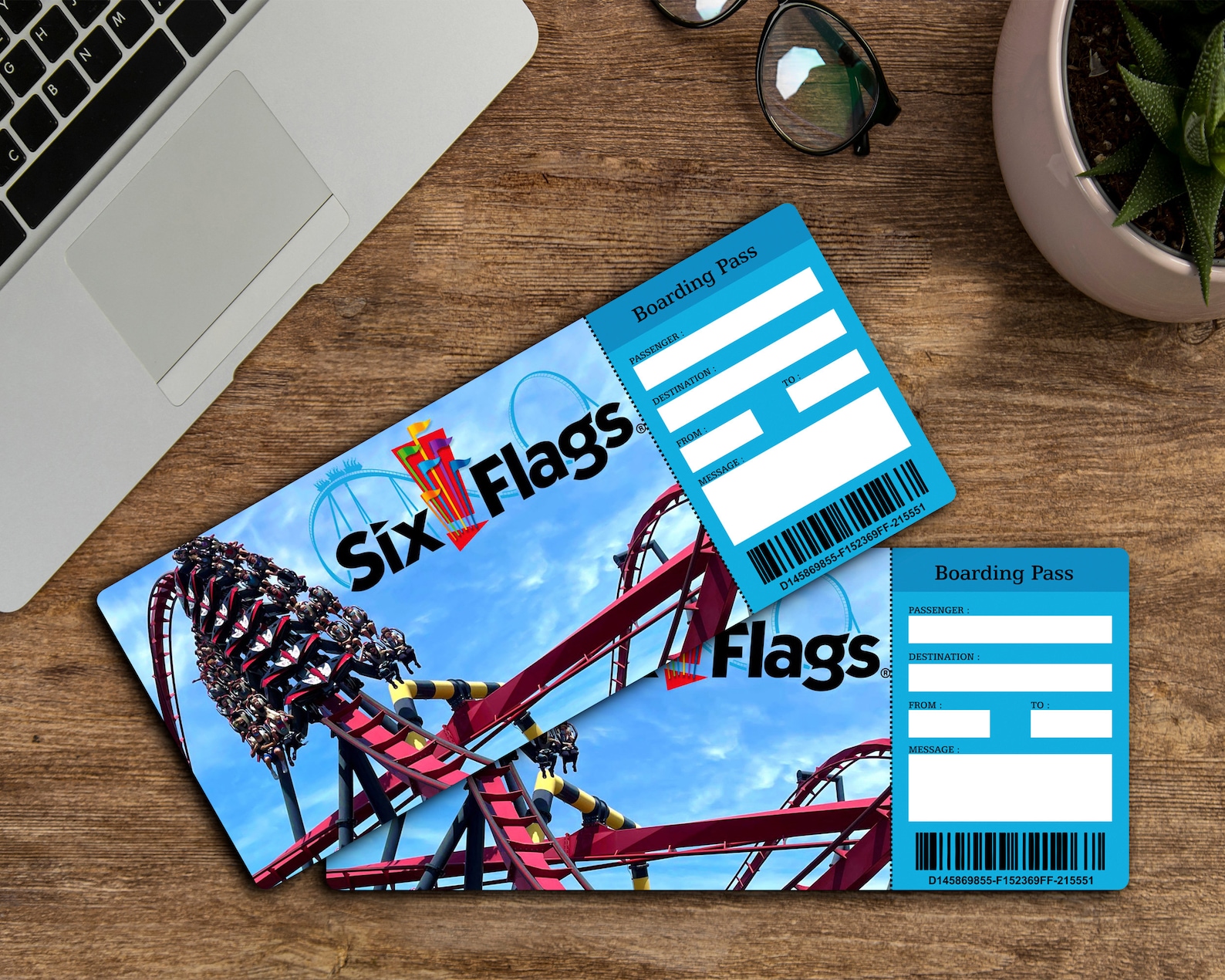 SIX FLAGS Surprise Gift Ticket. Boarding Pass. Trip Ticket. Admission ...