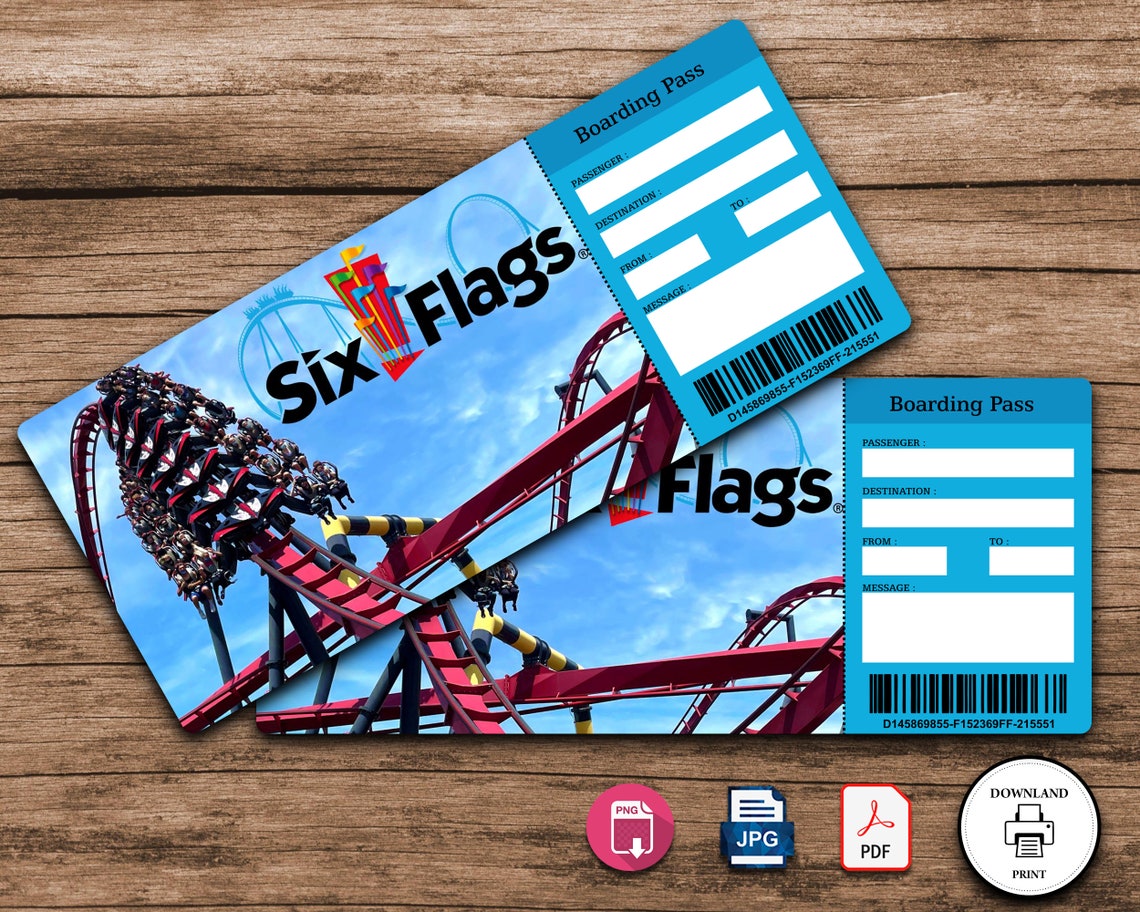 SIX FLAGS Surprise Gift Ticket. Boarding Pass. Trip Ticket. Admission ...