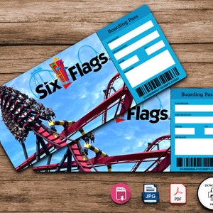 SIX FLAGS Surprise Gift Ticket. Boarding Pass. Trip Ticket. Admission ...