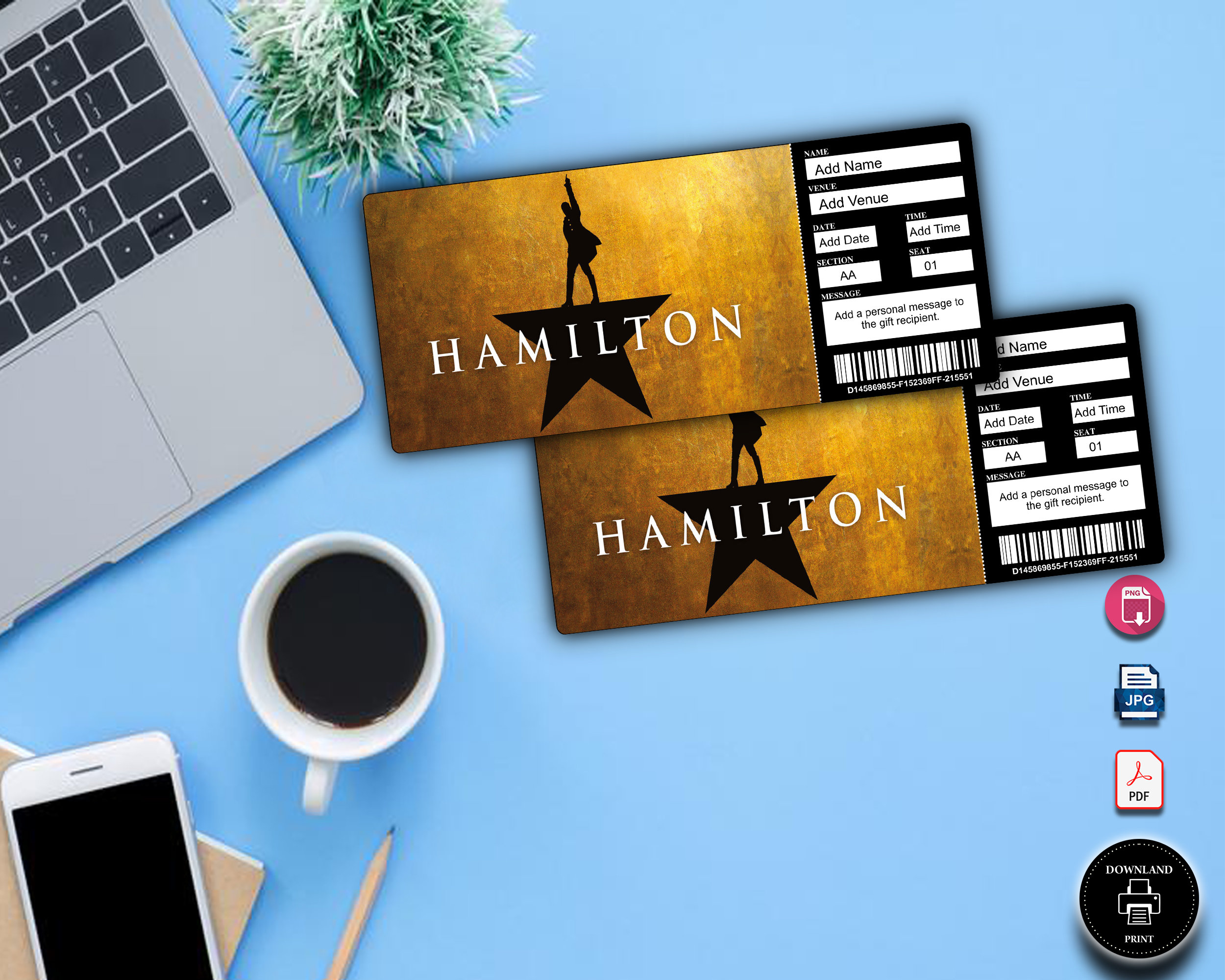 HAMILTON Broadway Gift Ticket Editable Personalised Musical - Etsy