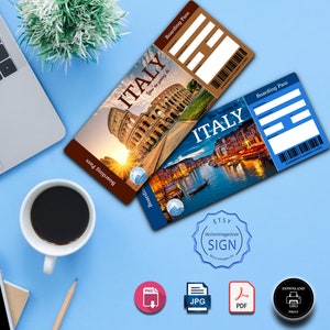 ITALY Surprise Trip Gift Ticket. Boarding Pass. Ticket. Trip Ticket ...