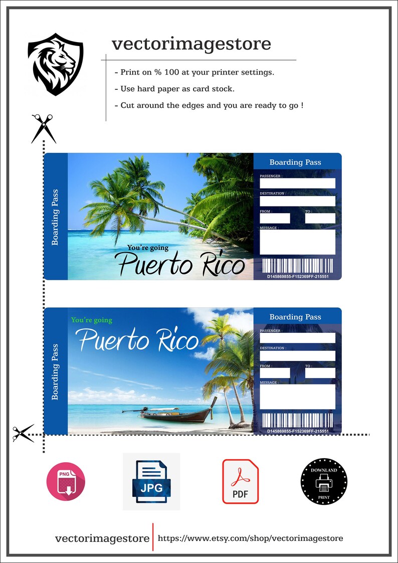 PUERTO RICO Surprise Trip Gift Ticket. Boarding Pass. - Etsy