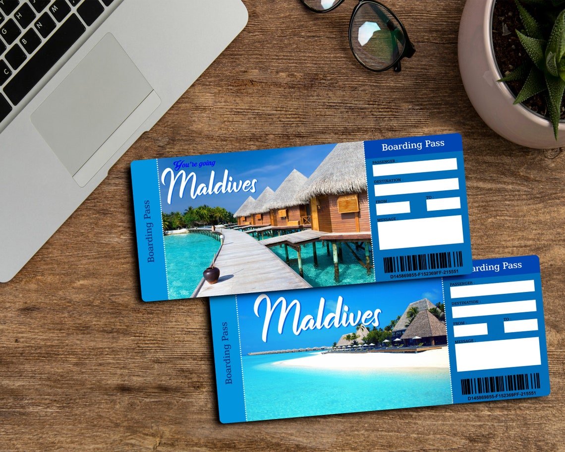 Maldives Ticket boarding Pass Template Vacation Trip - Etsy