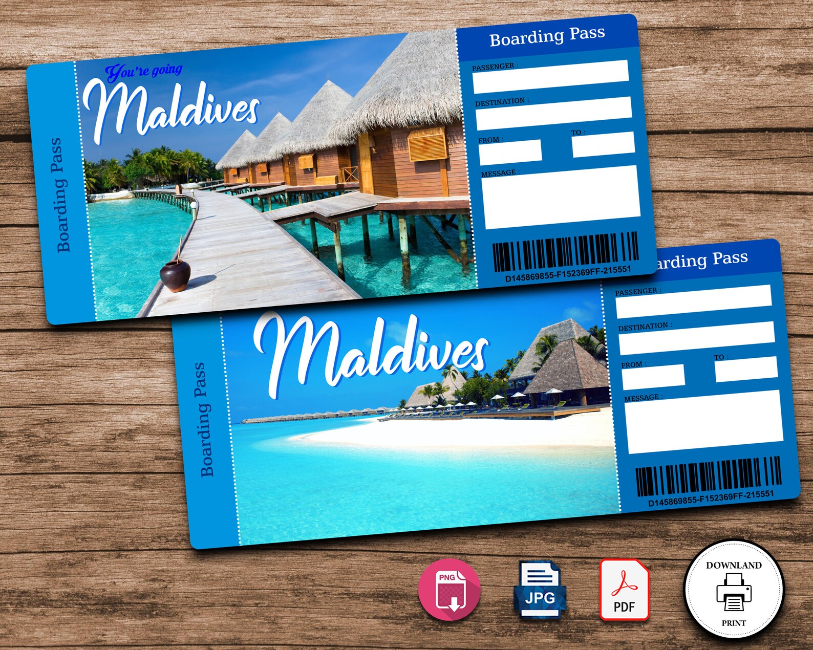 Maldives Ticket boarding Pass Template Vacation Trip - Etsy