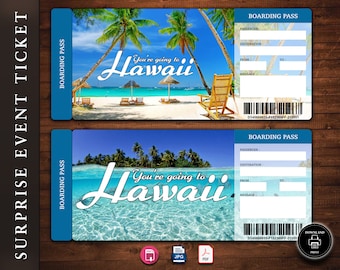 Printable Hawaii Surprise Trip Ticket, Boarding Pass Ticket Template ...