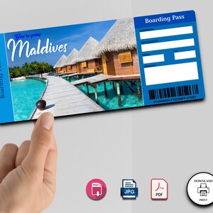 Maldives Ticket ,boarding Pass Template, Vacation, Trip, Surprise ...