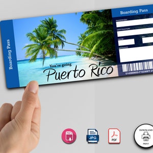 PUERTO RICO Surprise Trip Gift Ticket. Boarding Pass. Printable Ticket ...
