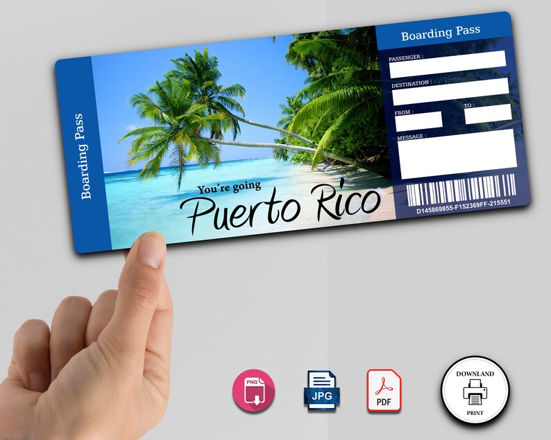 PUERTO RICO Surprise Trip Gift Ticket. Boarding Pass. - Etsy