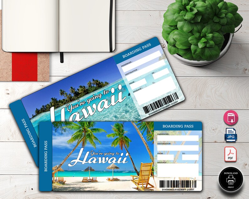 Hawaii Trip Ticket | Vacation Tickets Instant Download | Boarding Pass ...