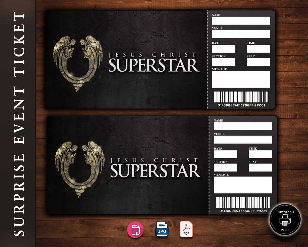JESUS CHRIST SUPERSTAR Broadway Surprise Ticket. Editable Musical ...