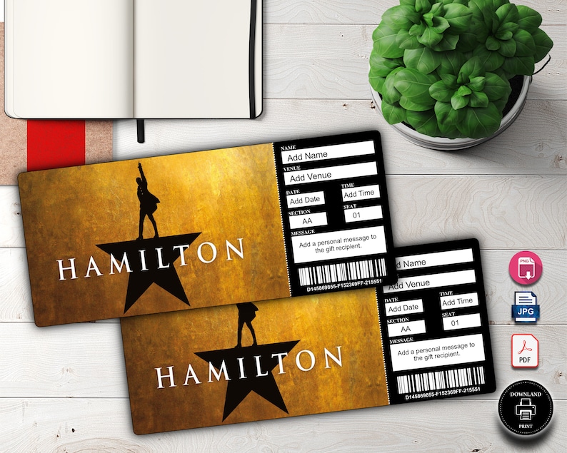 HAMILTON Broadway Gift Ticket Editable Personalised Musical - Etsy