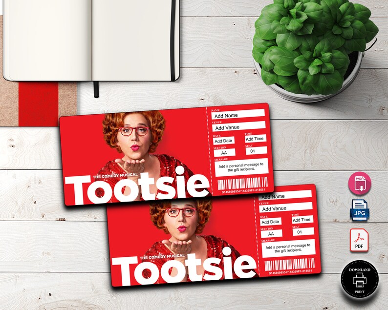 TOOTSIE Broadway Surprise Ticket. Editable Musical Theatre - Etsy