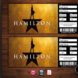 HAMILTON Broadway Gift Ticket - Editable Personalised Musical Theatre ...
