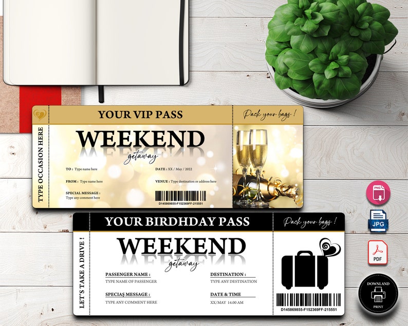 Editable Weekend Getaway Ticket Template Surprise Getaway - Etsy