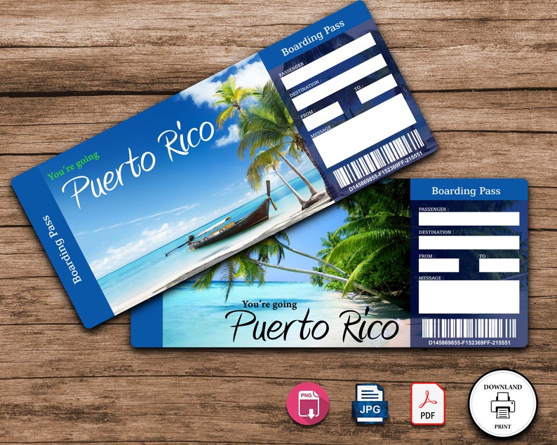 PUERTO RICO Surprise Trip Gift Ticket. Boarding Pass. - Etsy