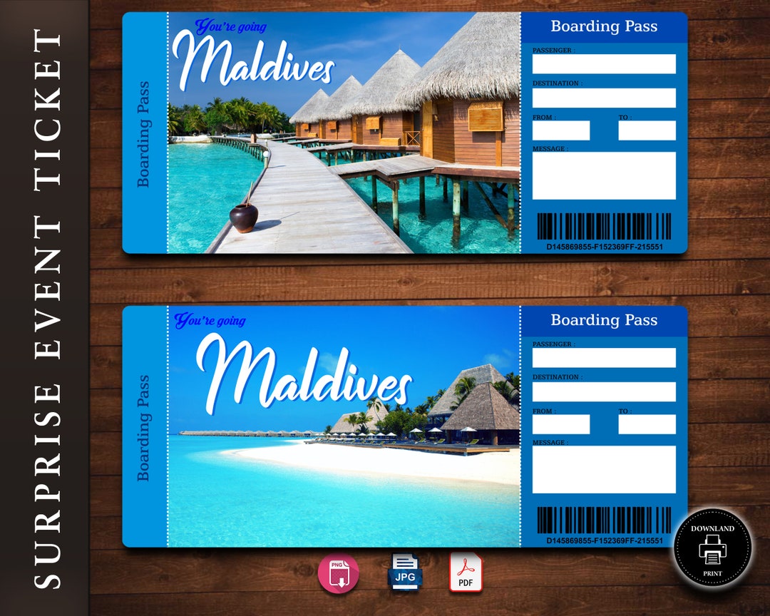 Maldives Ticket ,boarding Pass Template, Vacation, Trip, Surprise ...