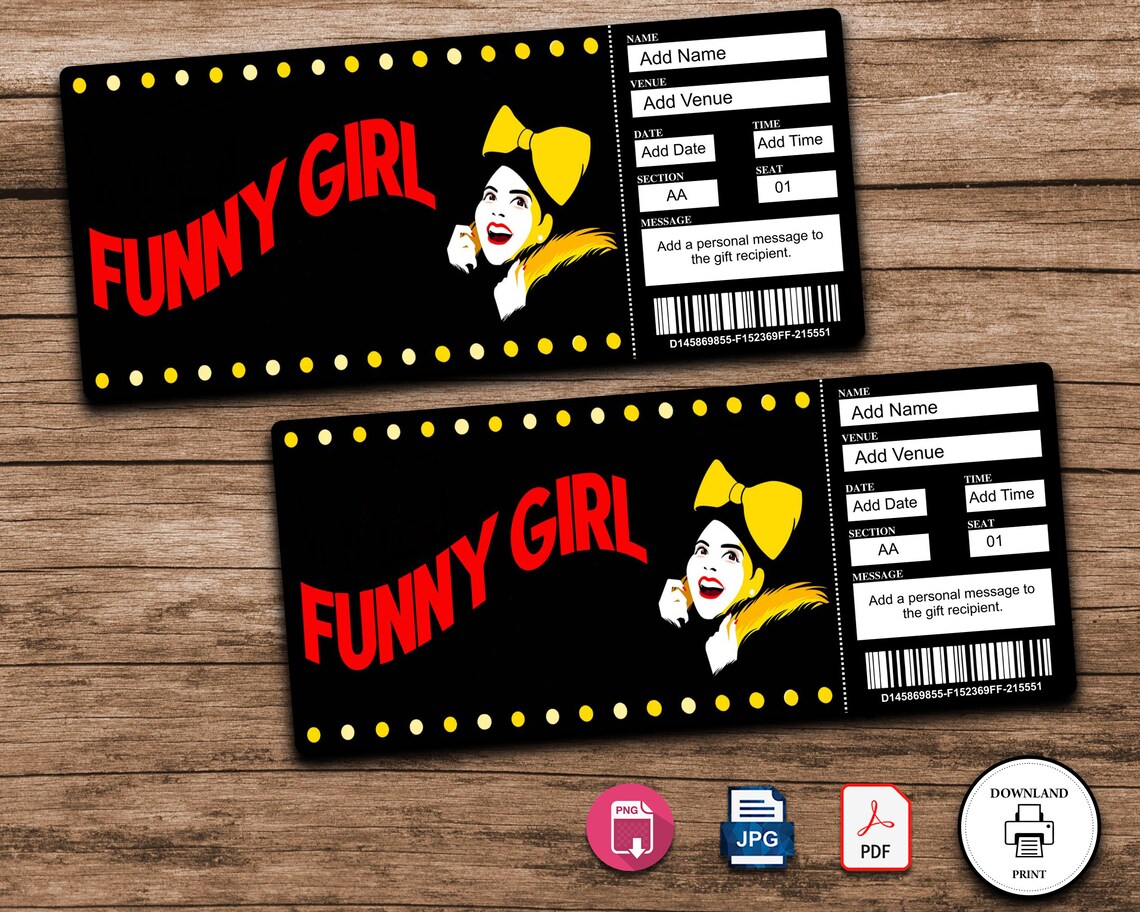 Funny Girl Broadway Surprise Ticket. Editable Musical Theatre - Etsy