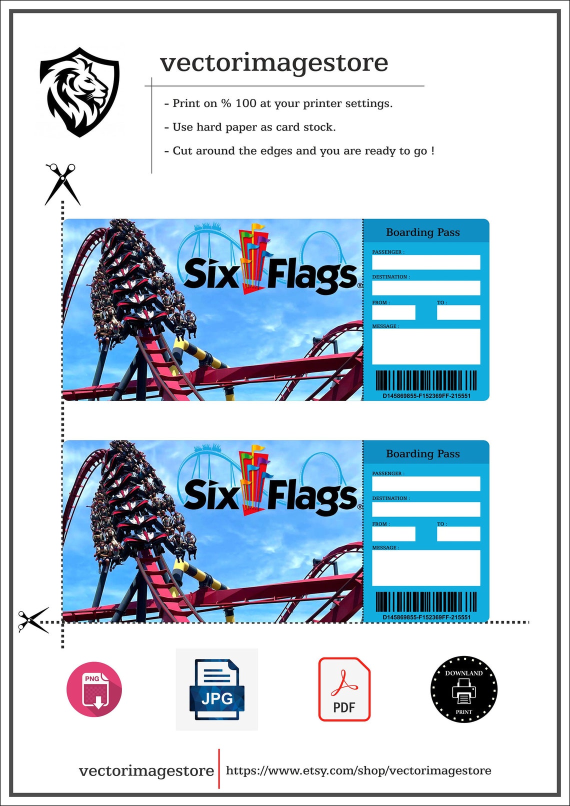 SIX FLAGS Surprise Gift Ticket. Boarding Pass. Trip Ticket. - Etsy